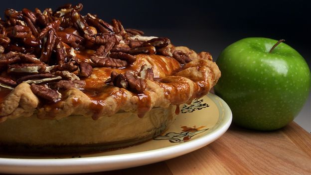 An apple caramel pecan pie born from a railway lunch counter
