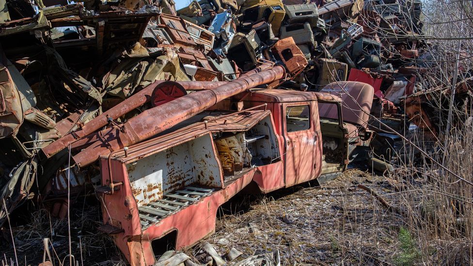 The eerie abandoned vehicles in Chernobyl's 'dead zone' - BBC Future